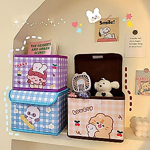 Chanshi Fabric Storage Bin, Folding Basket with Lid - Non-Woven Cloth Storage, Portable Desktop Organizer, Cartoon Patterns Open Shelf Box for Desktop Sundries Snacks
