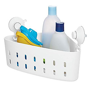 iDesign Cade BPA-Free Plastic Corner Storage Organizer 2 Push Lock Cups for Bathroom Shower/Tub, 7.52" x 12" x 7.32", Suction Basket