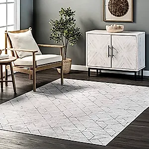 nuLOOM Regan Modern Geometric Machine Washable Area Rug, 5' x 8', Light Grey