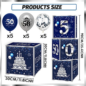 3Pcs 50th Birthday Decorations Boxes for Men Blue Silver 50th Happy Birthday Balloons Boxes Party Supplies 50 Year Old Birthday Theme Cardboard Box Decor.