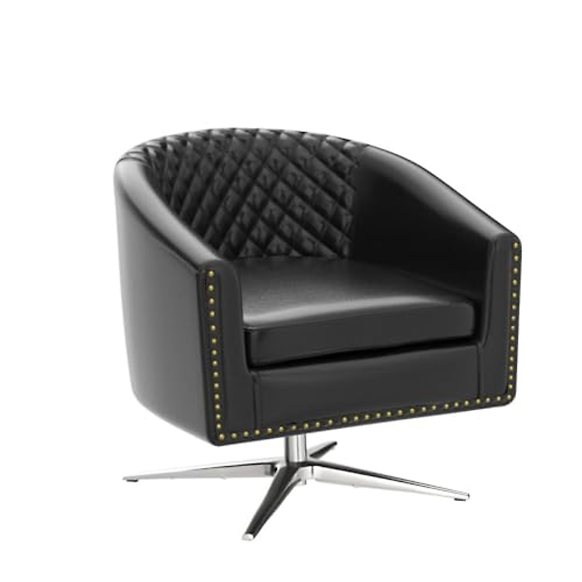 HOMHUM Swivel Accent Chair Set of 2, Faux Leather Barrel Chair, Accent Armchair with Soft Padded and Metal Base, Mid Century Modern Chair for Living Room, Bedroom and Office (Brown)