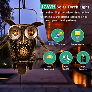 JCWH Fake Owl Solar Light,Auto On-Off Black Metal Waterproof,Animal Statue Decorative with Sheep Hook for Garden Backyard