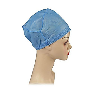 100PCS Disposable Working Hair Cap with Elastic SMS Easy Breathe Cool and Strong Head Cover Blue