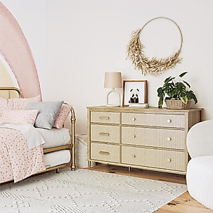 Little Seeds Shiloh 6 Drawer Dresser and Changing Table Topper Bundle, Natural