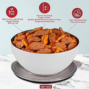 served Brand | Premium Small Serving Bowl - Keep Food Hot or Cold for Hours with our Vacuum-Insulated, Double-Walled, Copper-Lined Stainless Steel Serving Bowl (White Icing)