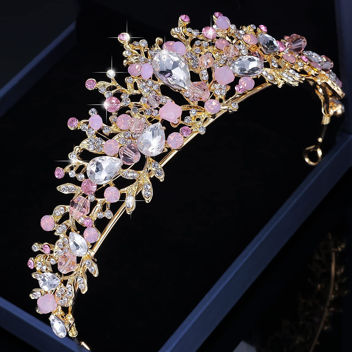 Kamirola Wedding Crown Bridal Tiaras with Earrings Pink Purple Headband for Women and Girls (Pink) …