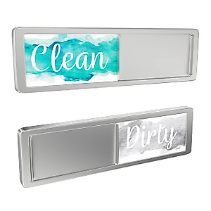 Aqua & Gray Sliding Clean Dirty Magnet for Dishwasher, Strong Dirty Clean Dishwasher Magnet, Aqua Watercolor Dish Indicator with 2 Adhesive Stickers