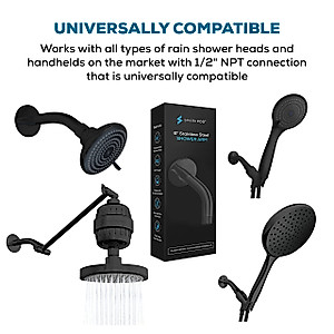 SparkPod 6 Inch Shower Arm with Flange - Solid Stainless Steel Shower Head Extension Arm, Wall-Mounted for Fixed & Handheld Showerheads - Teflon Tape Included (Standard 6", Midnight Black Matte)