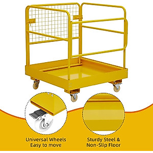 PioneerWorks Forklift Safety Cage, 36"x36" inch Heavy Duty Collapsible Forklift Work Platform,1200LBS Capacity with 4 Universal Wheels, for Most Aerial Jobs