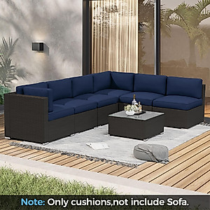 Crownland 14-Piece Outdoor Furniture Replacement Cushions, Water-Resistant Sofa Cushions for 6-Seat Rattan Wicker Sectional Patio Conversation Sets(Dark Blue)
