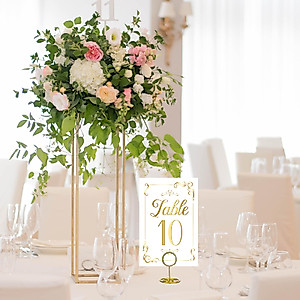 ZhouBoat 31 Sets Gold White Table Number Cards with Holders, 1-30 and Head Table Holder Wedding Table Numbers Stand Place Card for Restaurants Party Centerpieces