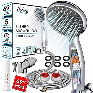 Filtered Shower Head with Handheld, Shower Heads High Pressure 5 Spray Modes, 3 Stage Hard Water Shower Filter with Stainless Steel Hose, Adjective Bracket, Water Softener Shower Head Filters