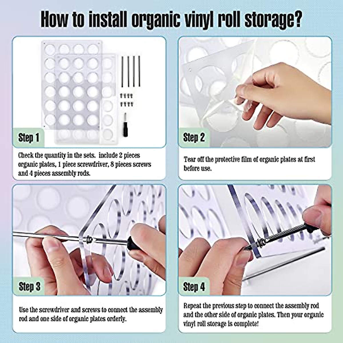 DROLE Vinyl Roll Storage Rack 24 Holes Vinyl Roll Holders for Craft Room Organizers and Storage 1.96" Holes
