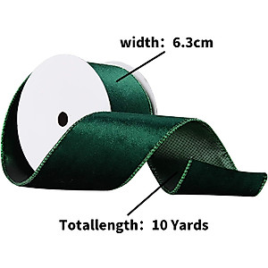 2.5Inch X 10 Yards Christmas Velvet Ribbon,2.5" Wide Wired Ribbon for Christmas Crafts Decoration, Wrapping Crafts (Green)