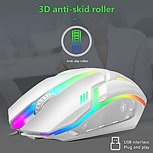 shlutesoy GTX300 Wired USB Colorful LED Backlit Gaming Keyboard with Mouse for PC Laptop White