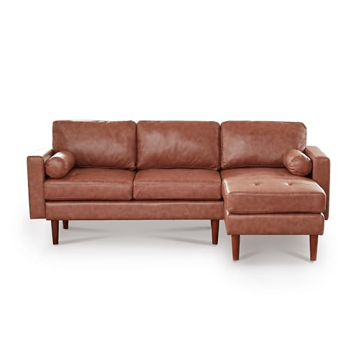Tbfit 80" W Sectional Sofa Couch, L Shaped Couch with Reversible Chaise, Mid Century Modern Couches for Living Room Apartment Small Space, Convertible Sofa with Tufted Seat Cushion, Brown