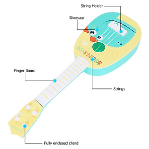 Generic 15 Inch Guitar Toy Ukulele Toy 4 Strings Early Educational Instruments Dinosaur Musical Gift Musical Instruments Toys for Kids Toddlers Year of 3+