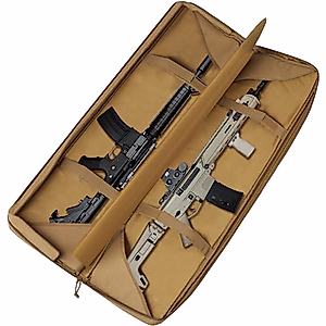VEVOR Rifle Bag, 36 inch Tactical Double Long Gun Bag, Soft Rifle Case with Lockable Zipper, Portable Handle & Shoulder Strap, 3 Large Storage Pockets Rifle Case for Two 34" Rifles & 2 Pistols, Brown
