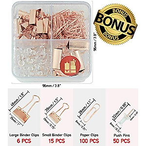 OFFICE ALMIGHTY Rose Gold Desk Organizer for Women: Exclusive Large 6 in 1 Mesh Metal Supplies Organizer with Pen Holders, Folder Holder & Accessories Drawer + BONUS 171 Clips Set w/ a Plastic Box