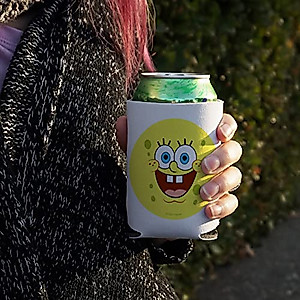 SpongeBob Goofy Smile Face Can Cooler - Drink Sleeve Hugger Collapsible Insulator - Beverage Insulated Holder