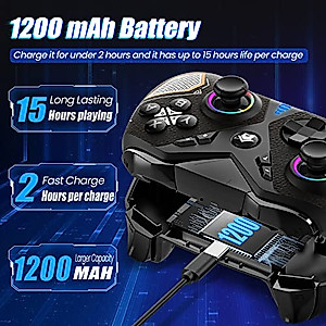 Hollabudz Switch Controller for Nintendo Switch Lite/Switch OLED, Wireless Switch Pro Controller with RGB Light Up, 4 Programmable Keys, Turbo, Vibration, Wake Up Func Switch Remote Assault Dark