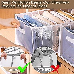 Extra Large Oversize Jeans Wardrobe Clothes Organizer, 7 Grid Mesh Closet Shelf Organizers for Jeans Pants T-shirts, 17.3-inch with Handle Foldable Drawer Storage Box Bedroom (White, 2Pcs Upgraded)