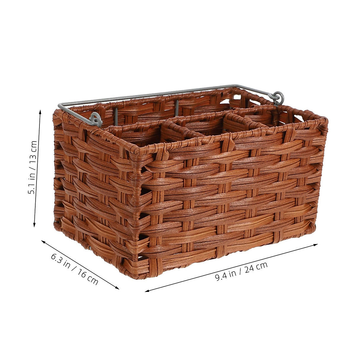 Cabilock Rattan Storage Basket 4 Section Wicker Divided Baskets Tea Bag Sugar Packet Holder Coffee Station Condiment Organizer Silverware Cutlery Storage Box