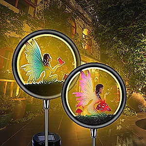 EDOF 2 Pack Fairy Solar Light Garden Decor, Fairy Decorative Garden LED Stake Lights for Walkway Yard Lawn Patio Garden Courtyard Waterproof Outdoor Decorative