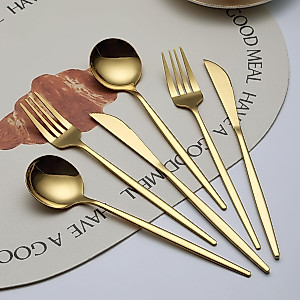 Evanda Gold Silverware Set 60 Piece Service for 20, Titanium Gold Plated Stainless Steel Flatware Set, Knives Forks Spoons Cutlery Set for Wedding, Parties, Birthday, Restauroom, Dishwasher Safe