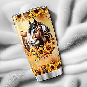 HUBUPU Flower Cups Sunflower Floral, Horse Gate Open, Horse Gifts, Tumbler 20 Oz With Lid And Straw