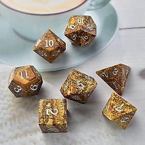 Luxdemon Picture Gemstone DND Dice Set,7PCS Real Gem Dice for Dungeons and Dragons,Polyhedral Dice Set with Gift,MTG Game Dice