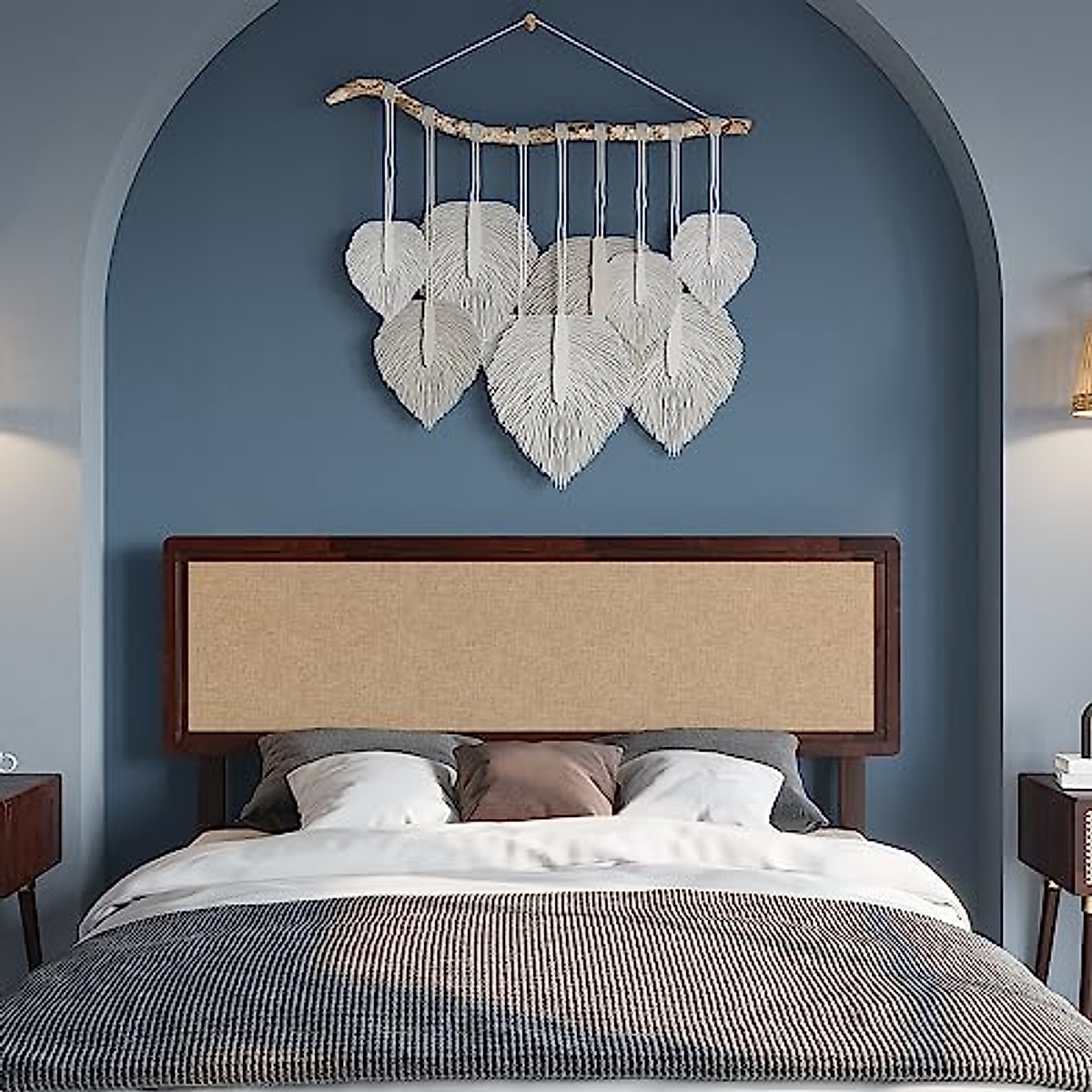 Bme Nipe Queen Headboard ONLY, Boho Bohemian Coastal Style with Solid Wood, Easy Assembly, Walnut