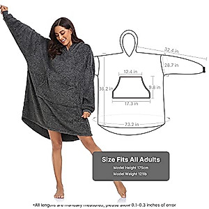 Fussion Wearable Blanket, Blanket Hoodie Sweatshirt for Women and Men, Warm and Cozy Blanket with Sleeves and Giant Pocket for Adults as a Gift - Dark Gray