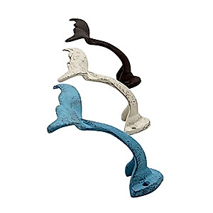 Cast Iron Whale Tail Wall Hooks, Assorted Colors, 5 Inches, Set of 3