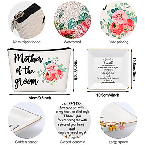Mother of The Groom Gifts Mother of The Bride Tumblers Mug Makeup Bags Mother Cosmetic Bags Mother Jewelry Tray Ceramic Jewelry Holder Dish Trinket Box for Mom Engagement Party (Mother of The Groom)