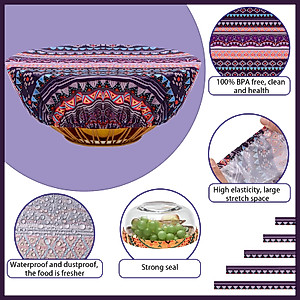 10 Pcs Bowl Covers Reusable in 5 Size Stretch Cloth Fabric Bowl Covers Elastic Food Storage Container Covers for Leftovers Bread Proofing Picnic Microwave (Geometry)