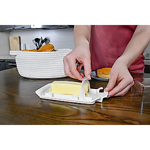izoi-Plastic Butter Dish with Lid for Countertop and Refrigerator-Butter Keeper, Holder, Tray, Container and Storage Set with Flip-Top, Wide, Small, Covered Design, Food Safe, Dishwasher Safe