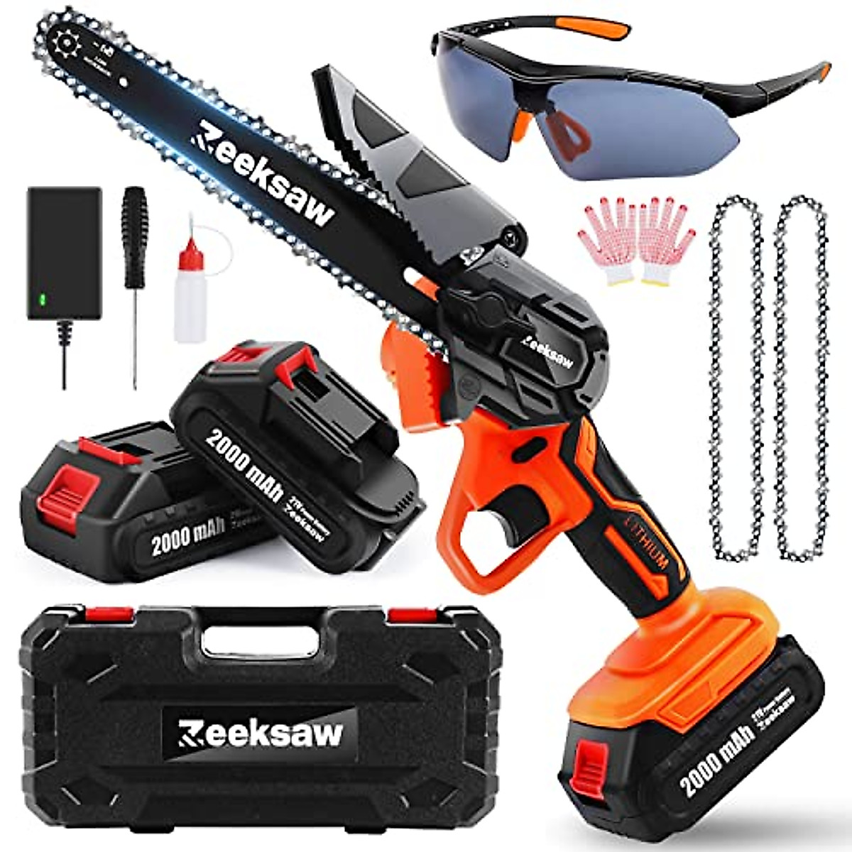 Mini Chainsaw 6 Inch Cordless, Zeeksaw Super Power Hand Chain Saw with Battery, 1 Hour Run-Time Electric Chainsaw Cordless, Small Handheld Chainsaw Battery Powered, Electric Mini Chain Saw - Tree Wood