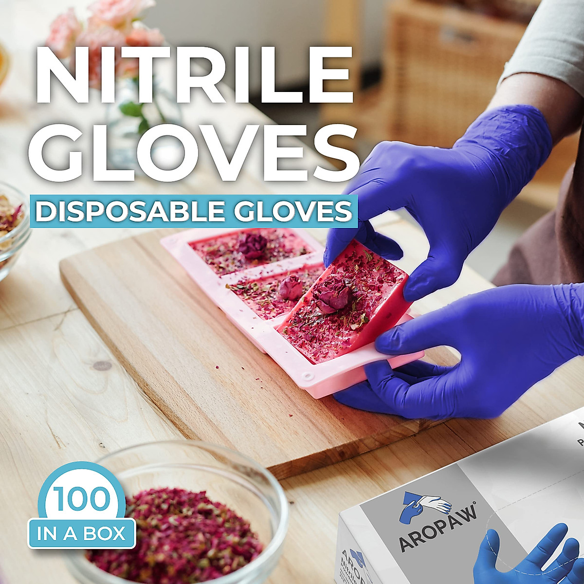 AroPaw Nitrile Gloves Case, Disposable Gloves 4 MIL, Comfortable, Powder Free, Latex Free |10 Boxes | 1000 Gloves (Large)