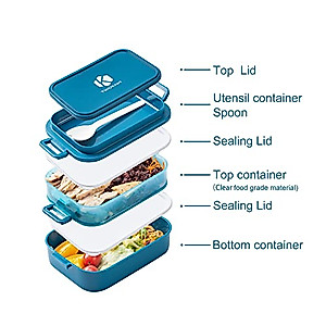 TWOKIWI Bento Box Adult Lunch Box – Lunch Containers for Adults – 7 Cup Bento Lunch Box with 3 Compartments & Fork, Microwave,Dishwasher & Freezer Safe (Ocean Blue)