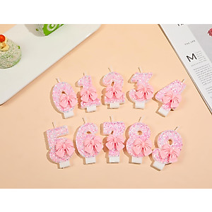 EAKE Number 2 Birthday Candle Pink Bowtie Glitter Number 2 Candle Birthday Girl Pastel Sweet Theme 2nd Birthday Party or Adults Milestone Age Decoration