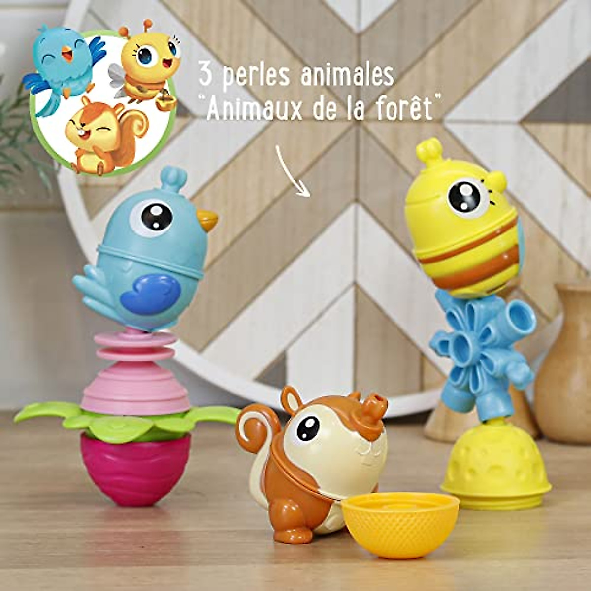 Lalaboom My First Step-by-Step Developmental Sensory 25 Piece Character Bead Activity Set – Pop, Twist, Mix, Stack, and Lace — Montessori Method STEM Focus – Dishwasher Safe - Ages 10 Months+ - BL320