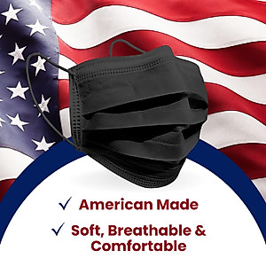 MagiCare Made in USA Masks - Black Face Masks Disposable - Premium 3 Ply Face Mask for Adults - Comfortable, Soft, Breathable - Black Face Masks Disposable Made in USA - 50ct Box