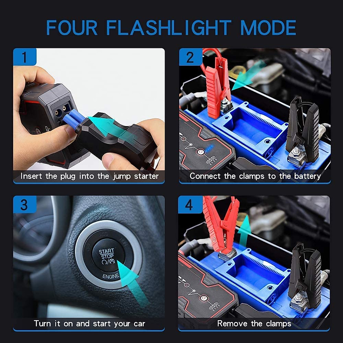 XNEMU Car Jump Starter, 2000A Peak 20000mAh (Up to 8.0L Gas or 6.5L Diesel Engine) 12V Auto Booster Battery Pack Jump Box with Quick Charger Smart Jump Cables