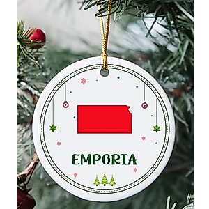 Emporia KS Ornament for Christmas Tree Decorations City Travel Souvenir Gifts for Family - Housewarming Gift Emporia Kansas Ornament 3 Inch Plastic