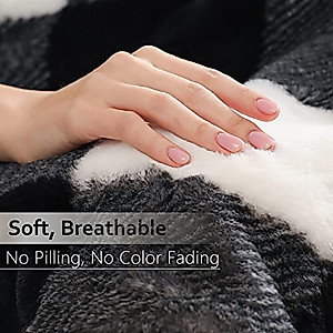 Monbix Queen Sherpa Throw Blankets Soft Fuzzy Warm, Fluffy Throw Blankets Couch Fleece, Throw Blankets Bed Cozy Machine Washable Faux Fur Plush Thick Comfy Buffalo Plaid Furry Sofa 380gsm 180gsm 90x90