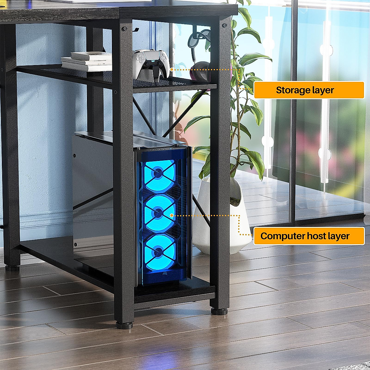 Besiost 39.4'' Gaming Desk, 39 Inches Computer Desk with Storage, Small Desk for Small Space, Simple Study Student Writing Desk, Laptop Table for Home Office, Grey and Black