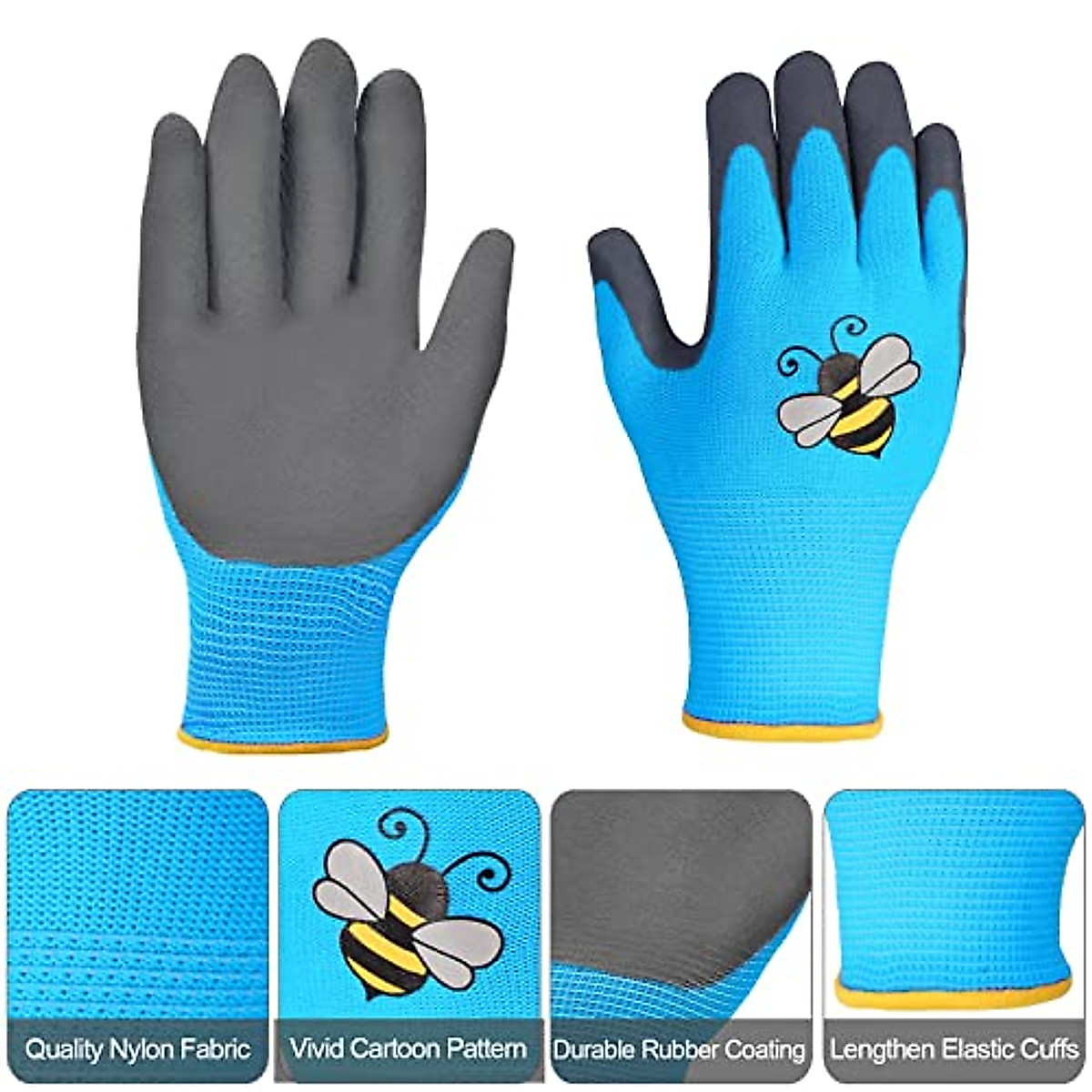 Joottuan 6 Pairs Kids Gardening Gloves Yard Work Gloves Children Soft Safety Rubber Coated Gloves for Toddlers Youth Girls Boys Children (Medium (Age 6-8))