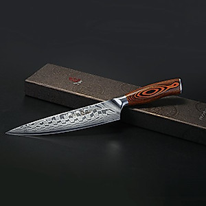 TUO Damascus Chef's Knife - Kitchen Knives - Japanese AUS10 HC 67 Layers Steel with Dragon Pattern - Ergonomic Pakkawood Handle - 8" - Fiery Phoenix Series Including Gift Box