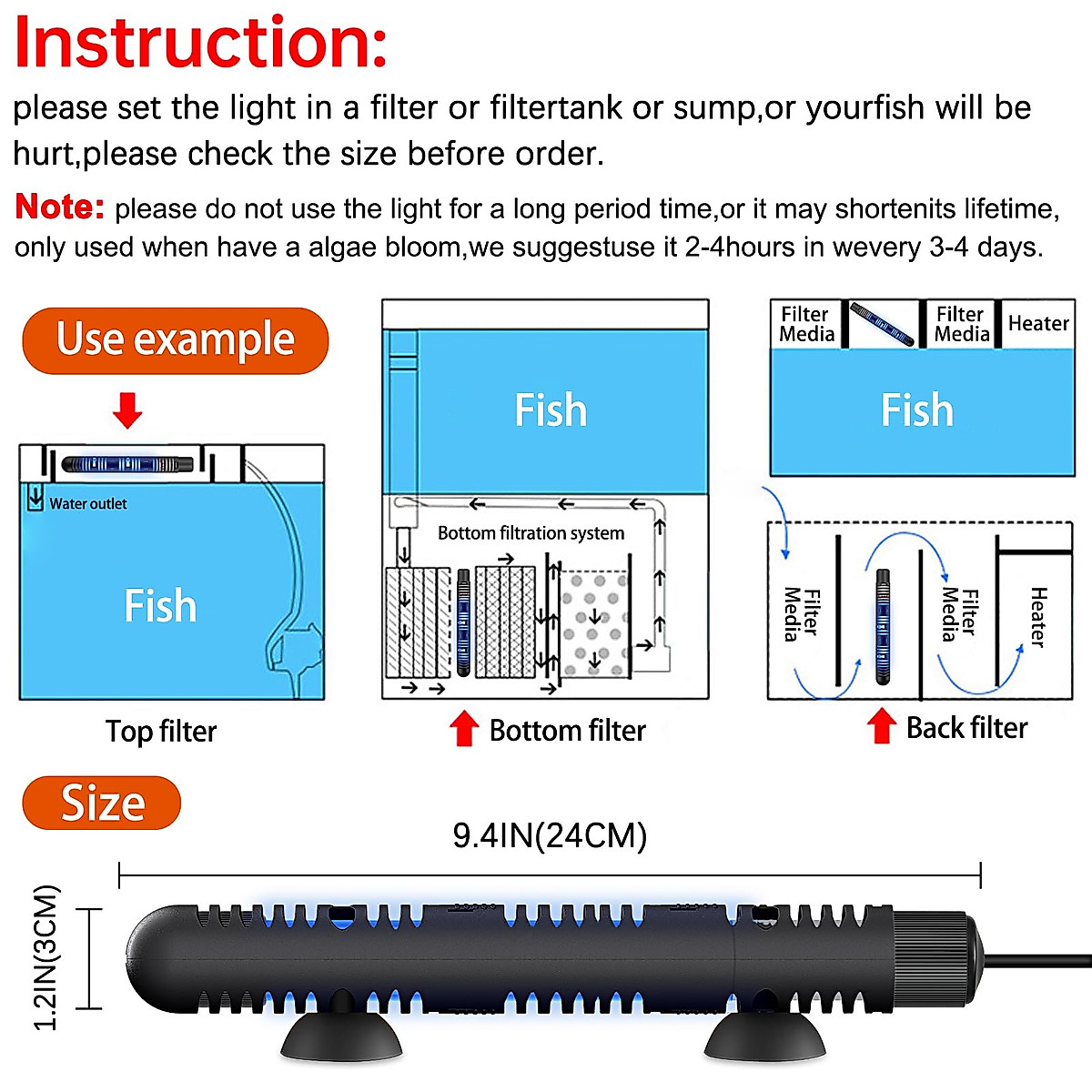 Aquarium Clean Light,13W Aquarium Algae Bloom Clean Light with Timer,Submersible Waterproof Lamp for Fish Tank Pond，Water Clean Green Clear Waterproof Clean Lamp for Sump Swim Pool